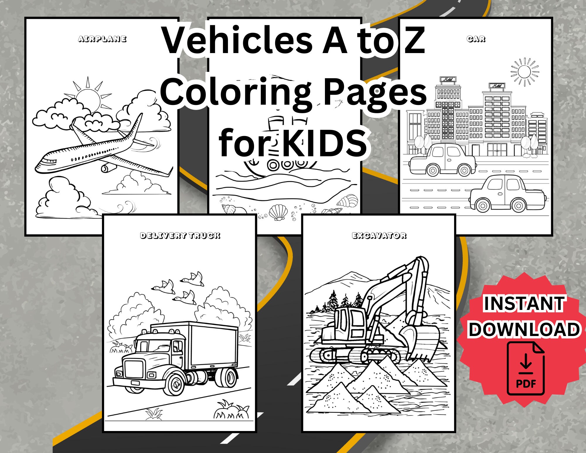 Vehicles A to Z Coloring Pages for Kids, 38 Fun and Exciting Coloring ...