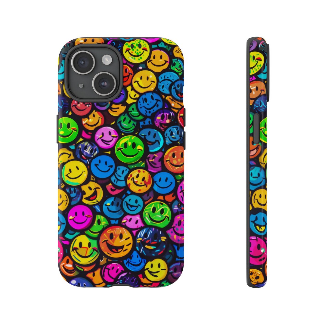 Colorful Neon Smiley Face Tough Phone Case Happy Faces Pattern iPhone ...