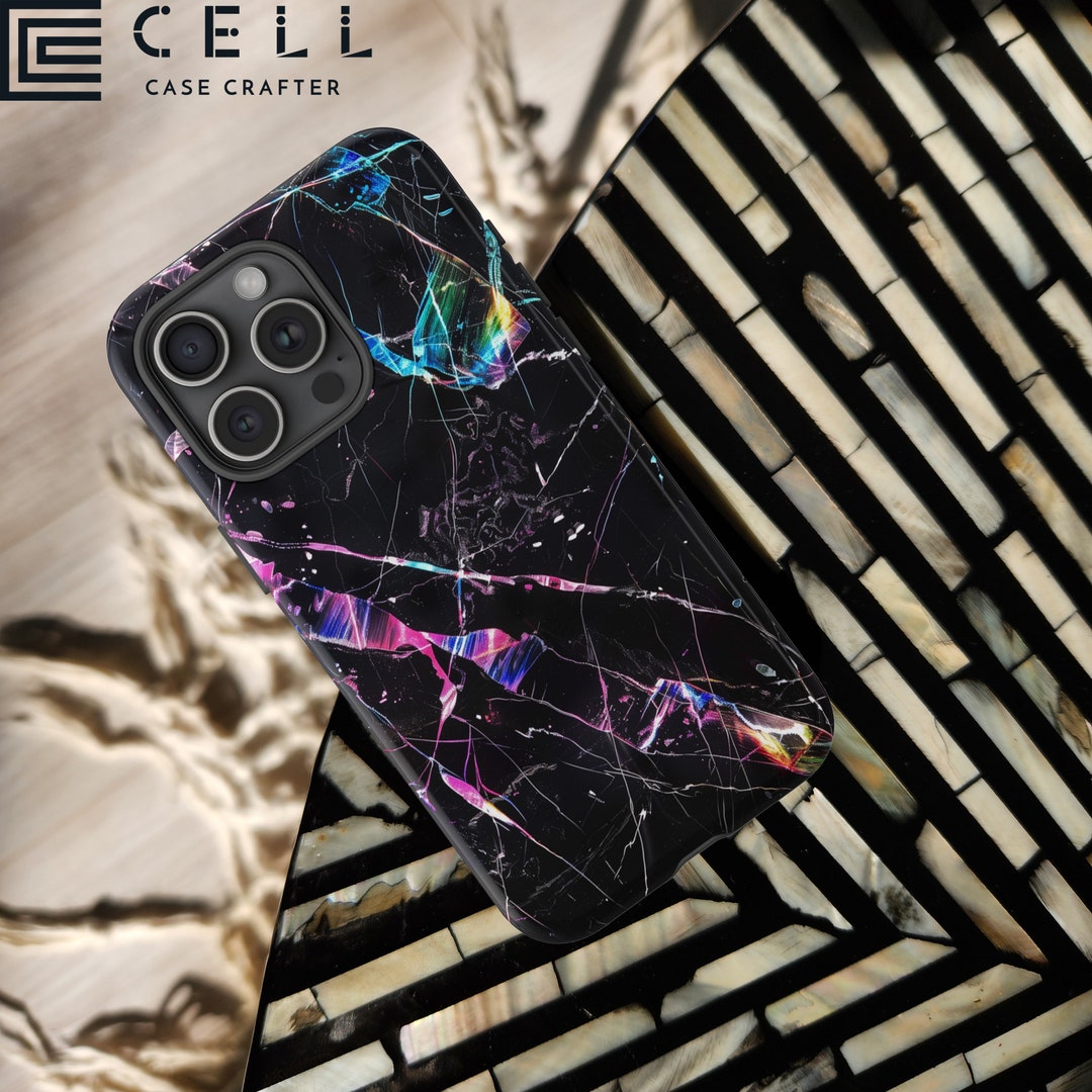 Holographic Colored Neon Marble Tough Phone Case Trendy Vibrant Glitch ...