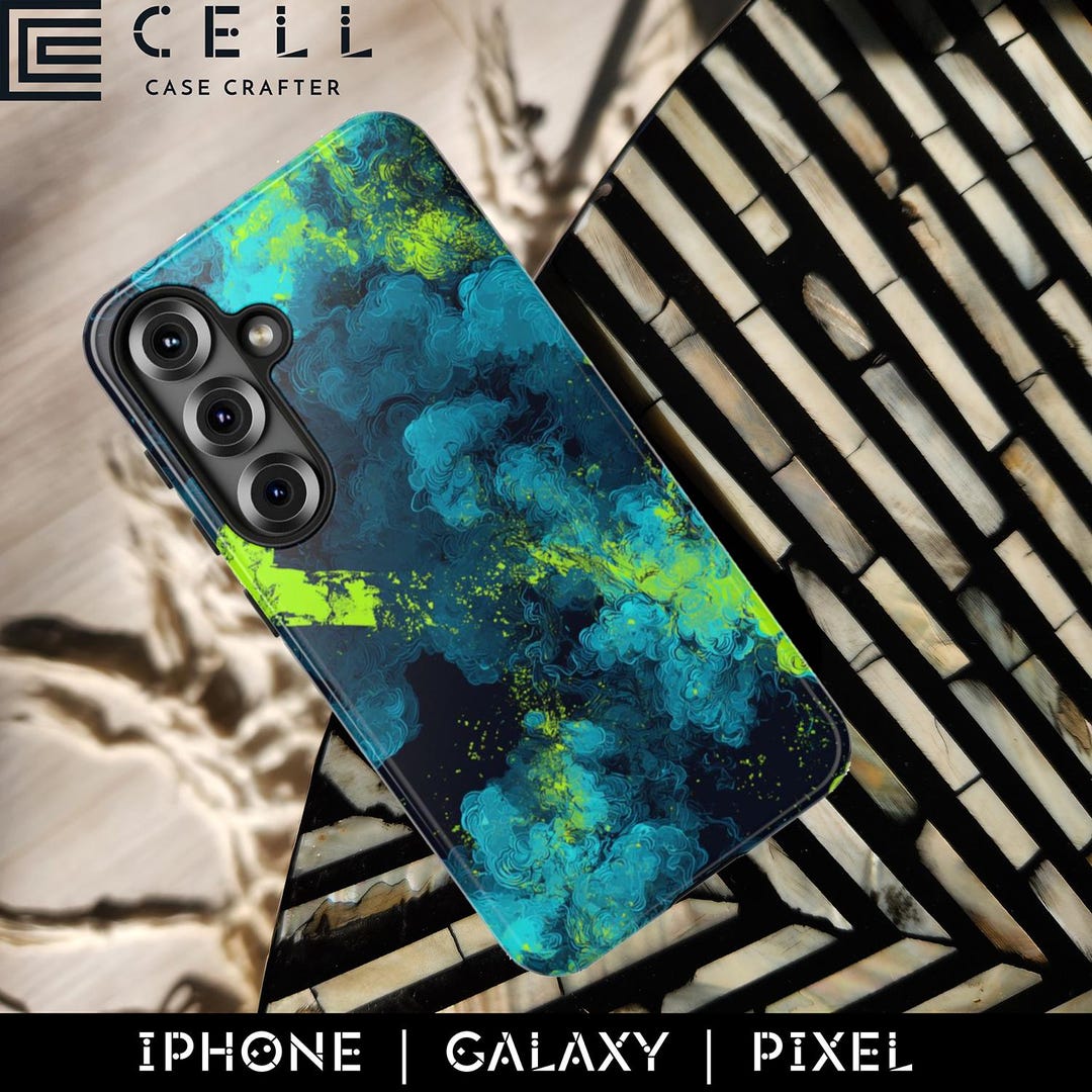Electric Smoke Phone Case: Neon Blue Green Grunge Style - Etsy