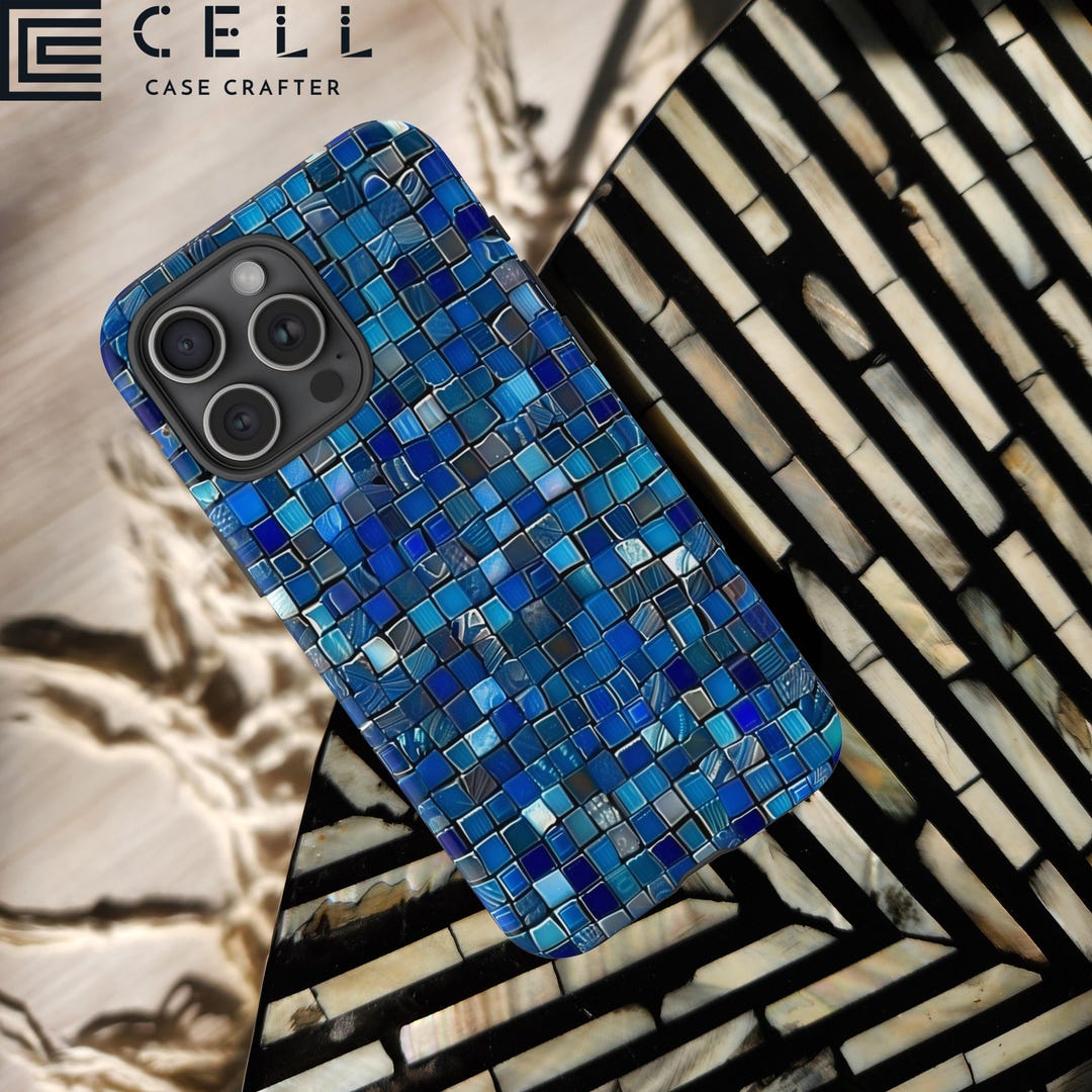 Blue Mosaic Tile Tough Phone Case Glass Tile Grid Stone Art Texture ...
