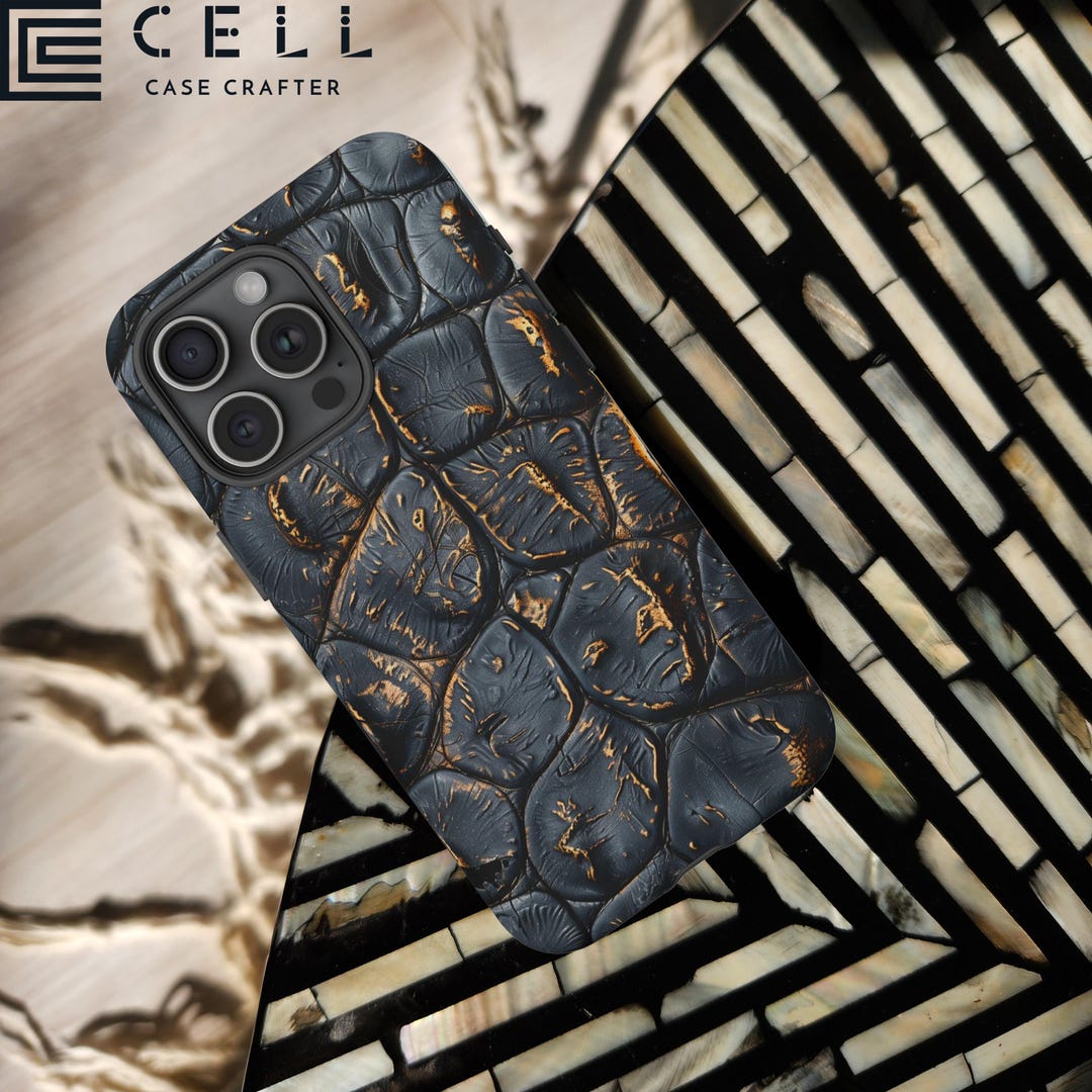 Charred Black Alligator Skin Tough Phone Case Gold Designer Vogue Case ...