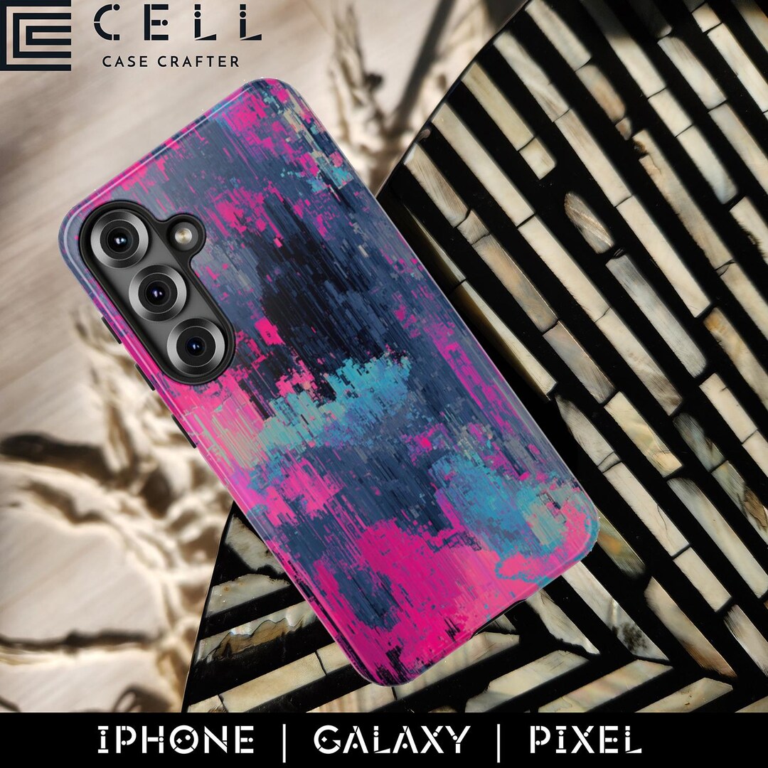 Neon Pixel Static Phone Case | Tough Abstract Glitch Art | Vaporwave ...