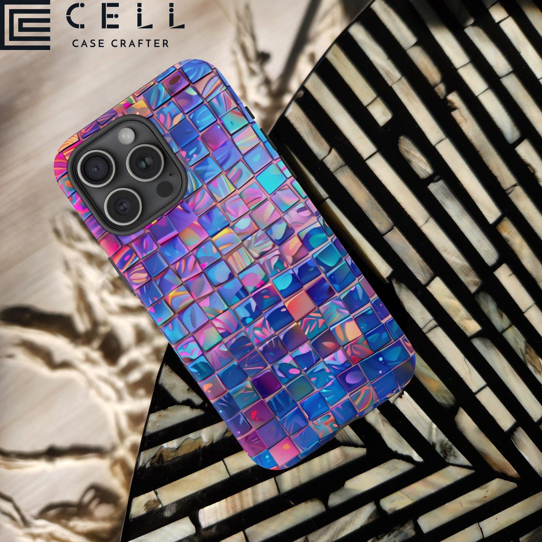 Neon Pink Glass Mosaic Tile Tough Phone Case Tile Grid Stone Art ...