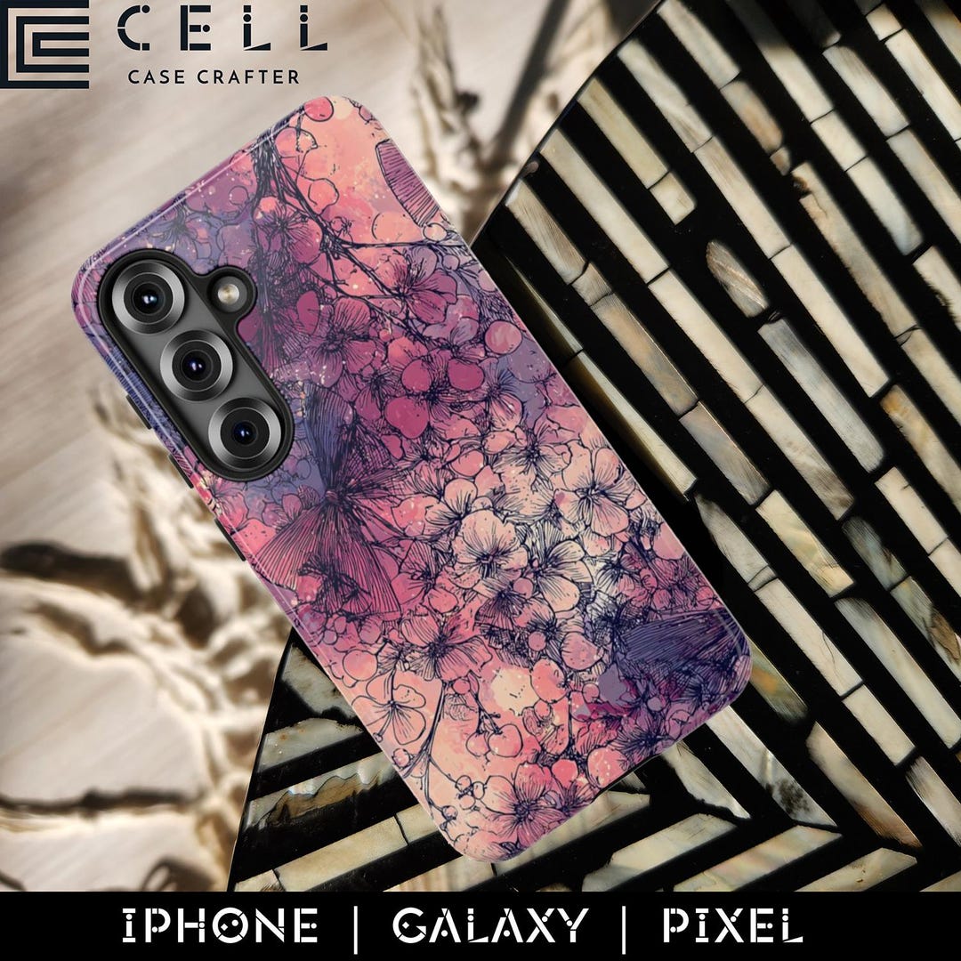 Vintage Floral Ink Case | Line Art Blossoms & Bows in Pink Purple ...