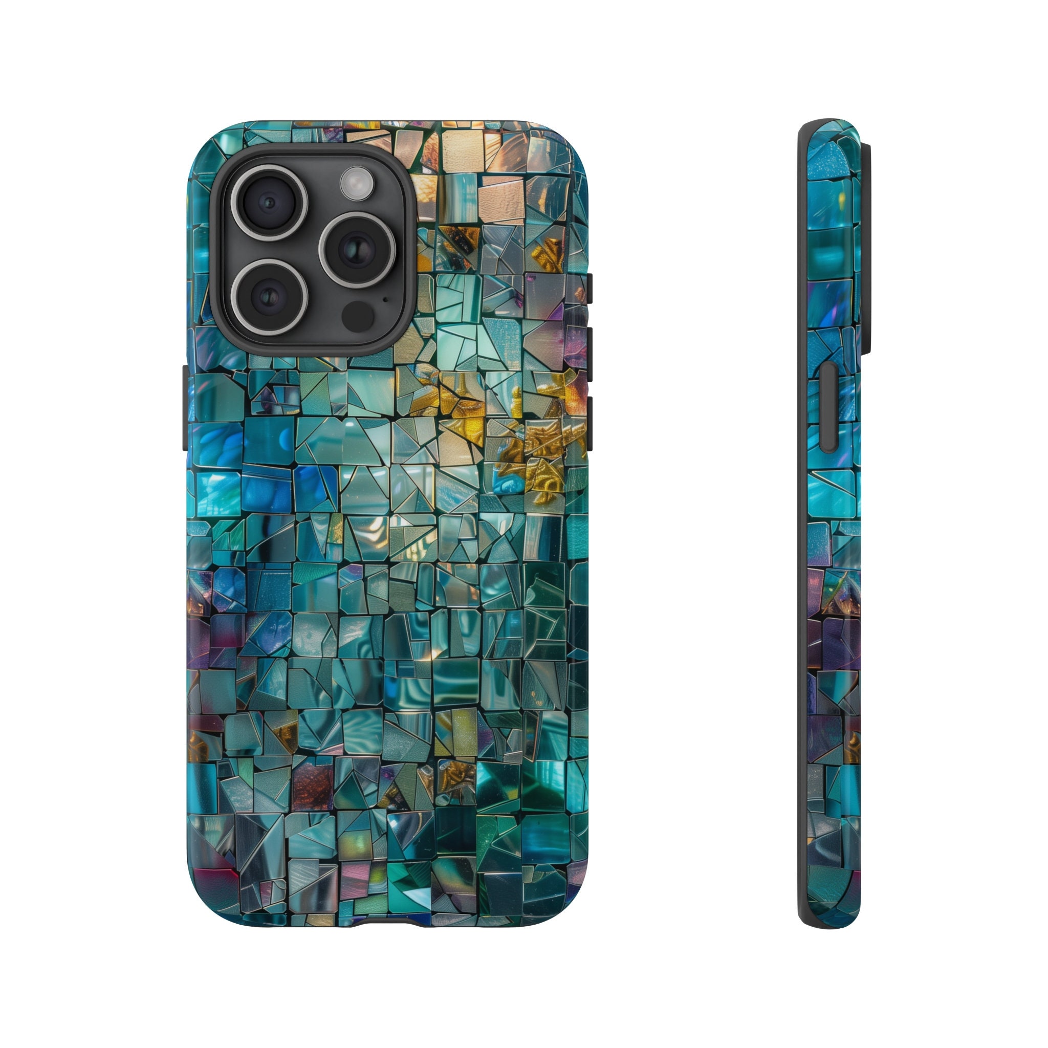 Blue Green Glass Mosaic Tile Tough Phone Case Transparent Color Tiles ...
