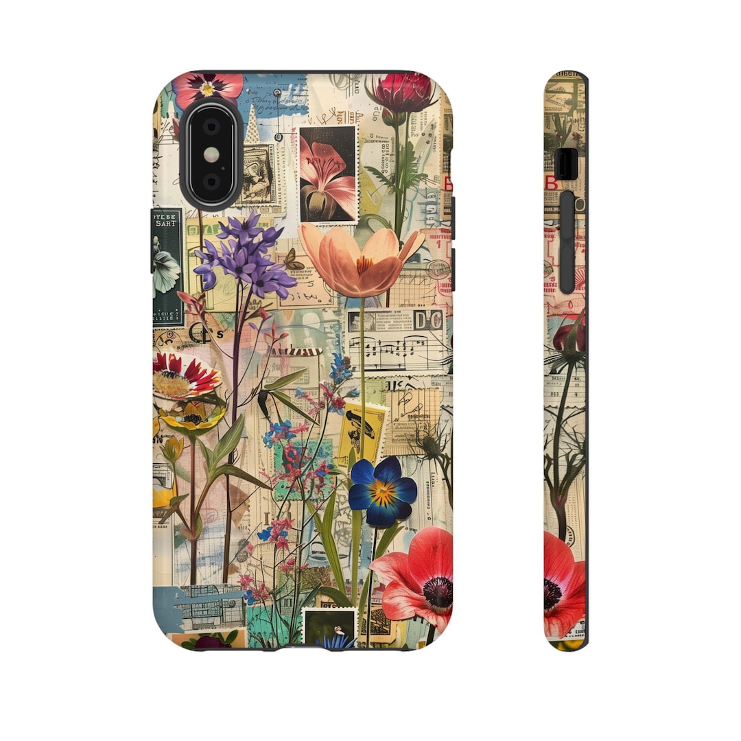 Vintage Wildflowers Scrap Collage Phone Cases Retro Stamp Colors 60s ...