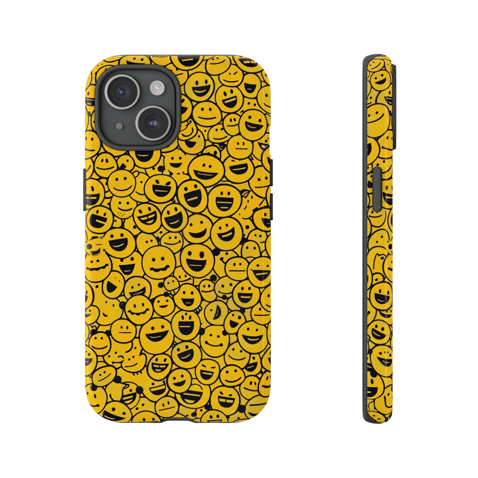 Retro Yellow and Black Happy Face Tough Phone Case Happy Face iPhone 15 ...