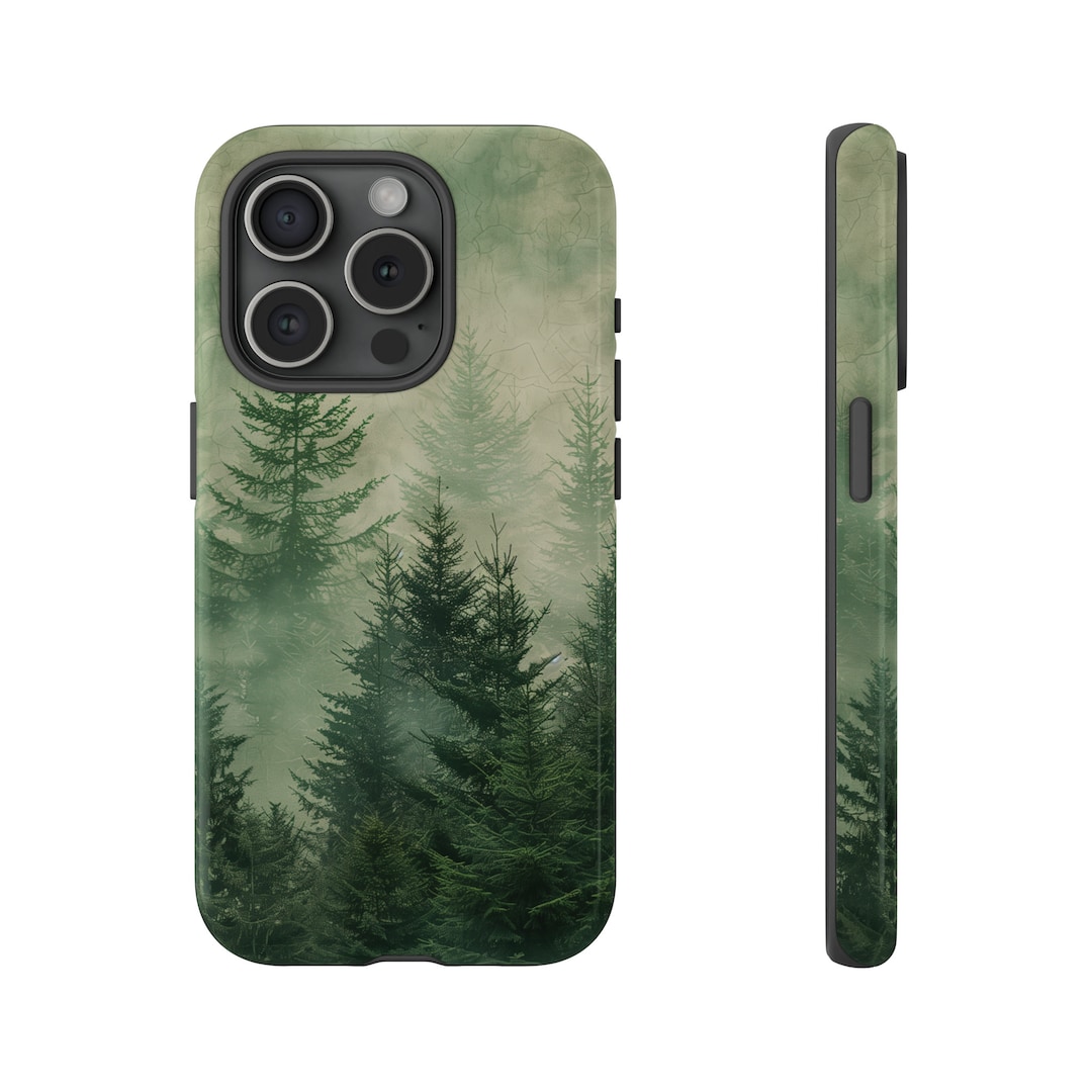 Evergreen Forest Silhouette Phone Case Green Color Pine Trees Overcast ...