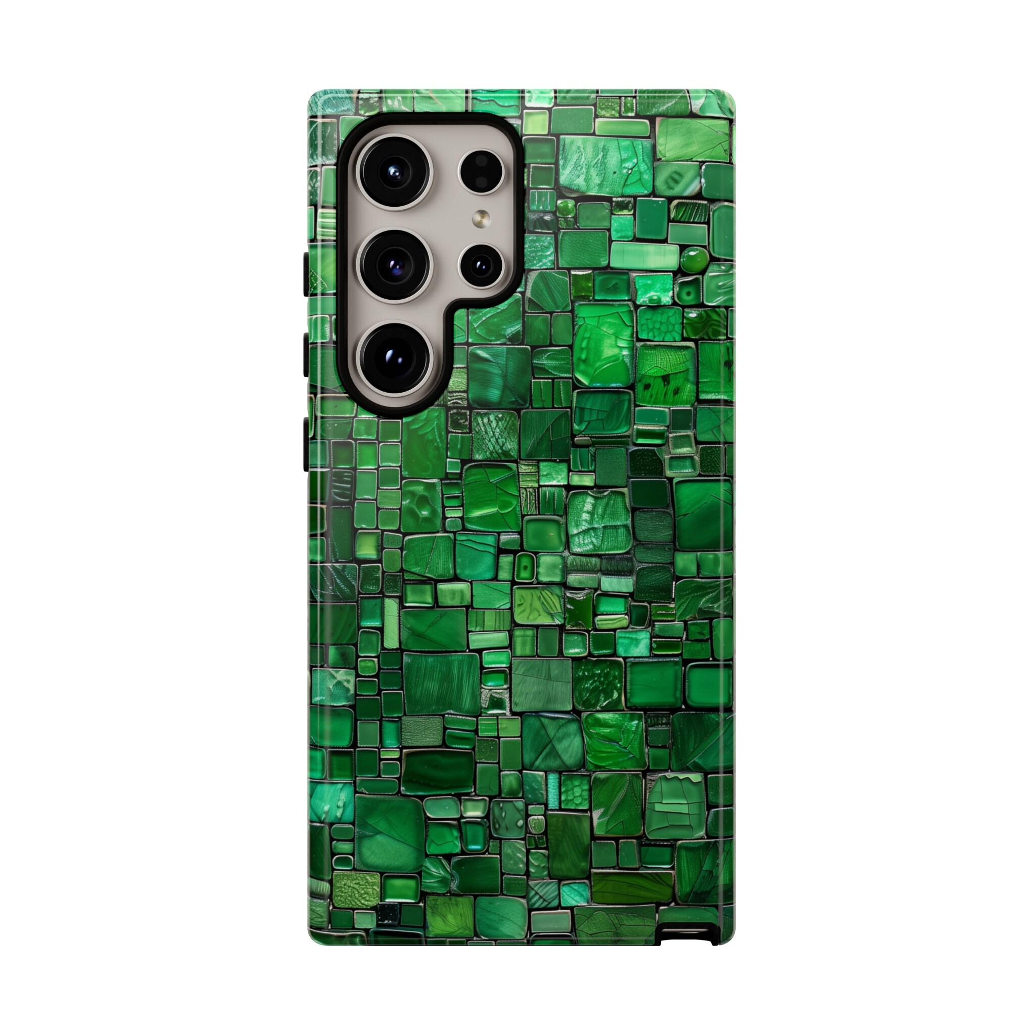 Green Glass Mosaic Tile Tough Phone Case Stone Tile Grid Art Texture ...