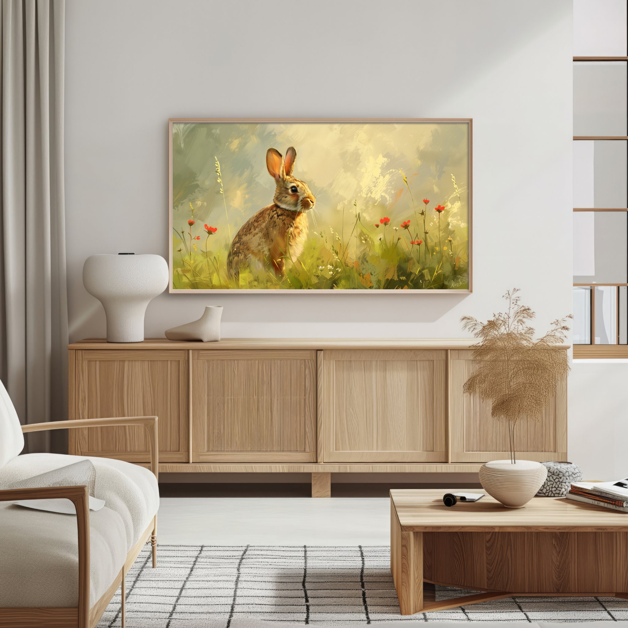Bunny Spring Vintage Frame TV Art Digital Download, Home Decor Floral ...