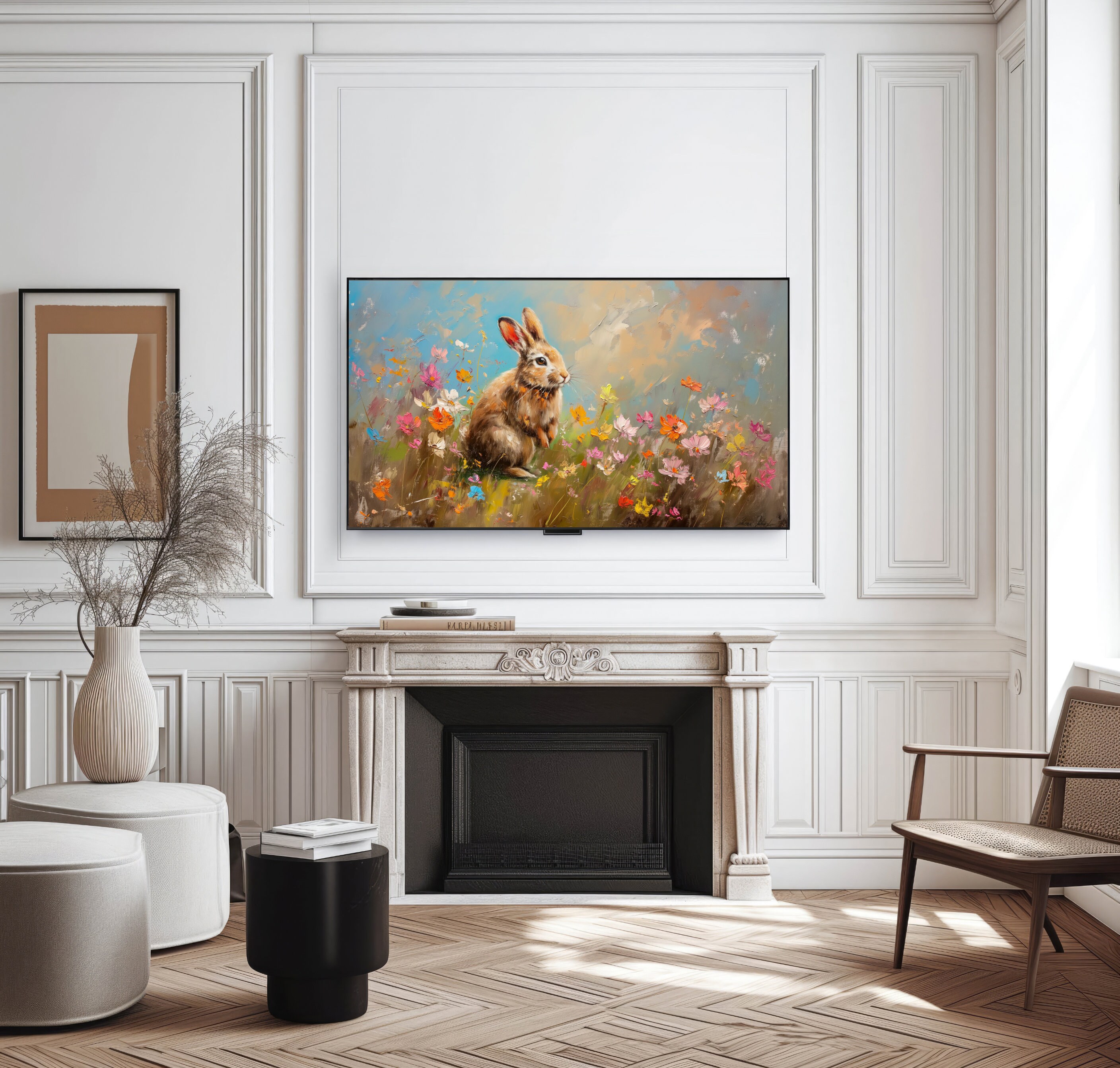 Spring Bunny Wildflowers Frame TV Art Digital Download, Vintage Decor ...