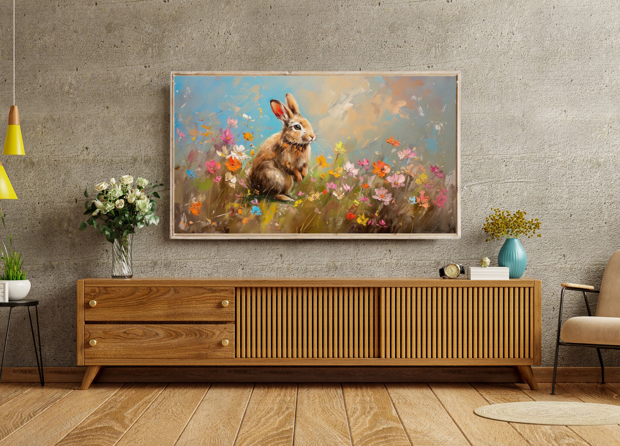 Spring Bunny Wildflowers Frame TV Art Digital Download, Vintage Decor ...