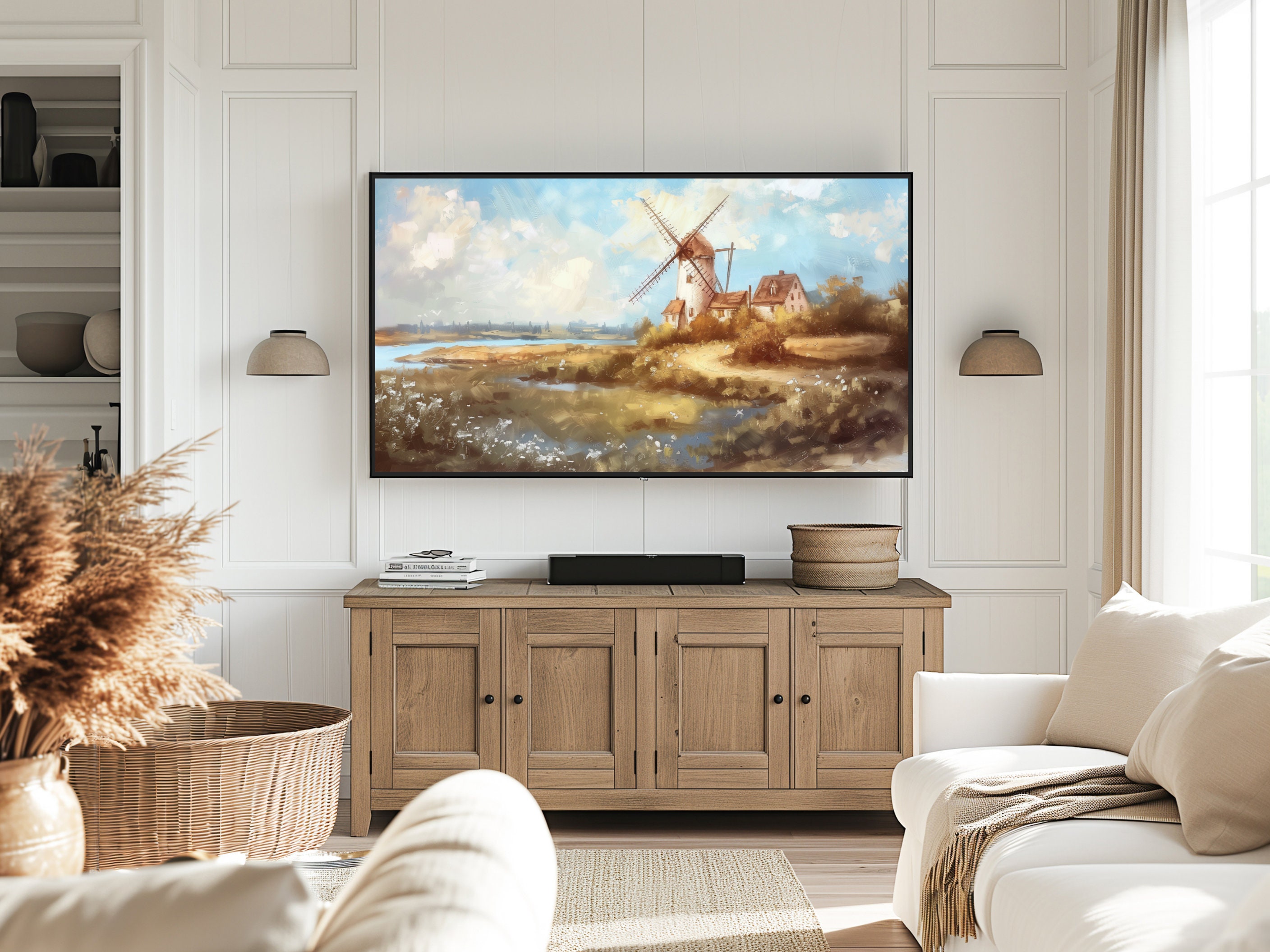 Country Windmill FRAME TV Art Digital Download, Neutral Farmhouse Decor ...
