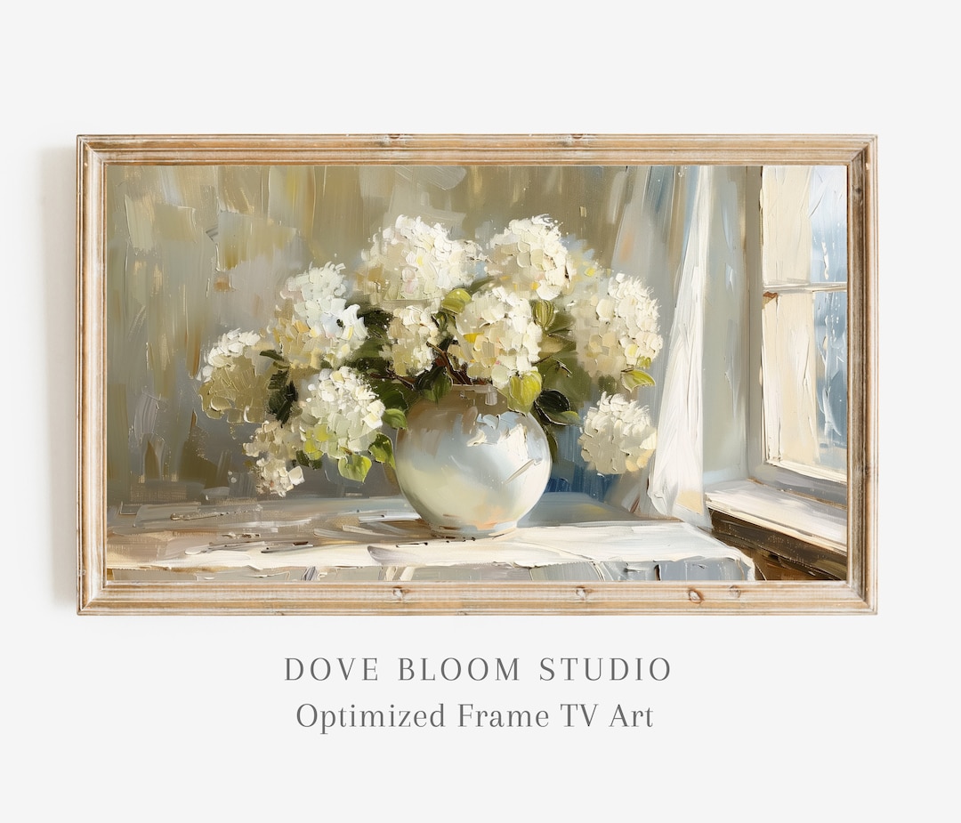 White Hydrangeas FRAME TV Art Digital Download, Spring Neutral Floral ...