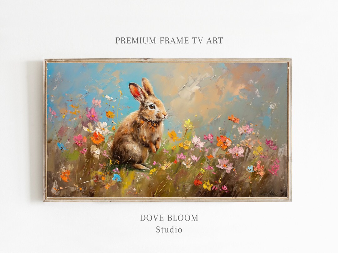 Spring Bunny Wildflowers Frame TV Art Digital Download, Vintage Decor ...