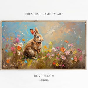 Spring Bunny Wildflowers Frame TV Art Digital Download, Vintage Decor ...