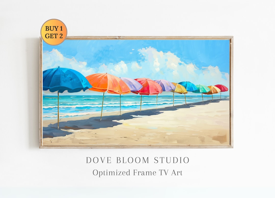 Beach Umbrellas FRAME TV Art, Summer Frame Tv Art Colorful Beach, Ocean ...