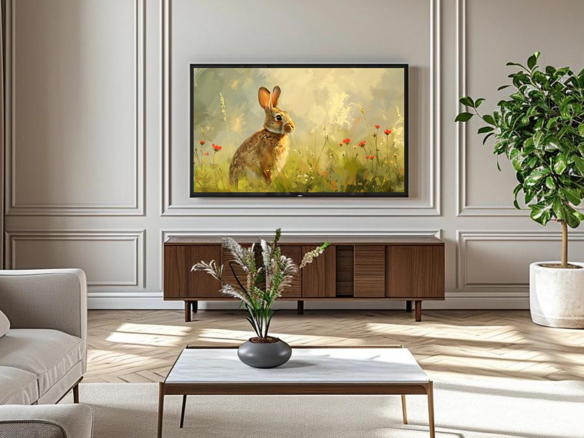 Bunny Spring Vintage Frame TV Art Digital Download, Home Decor Floral ...