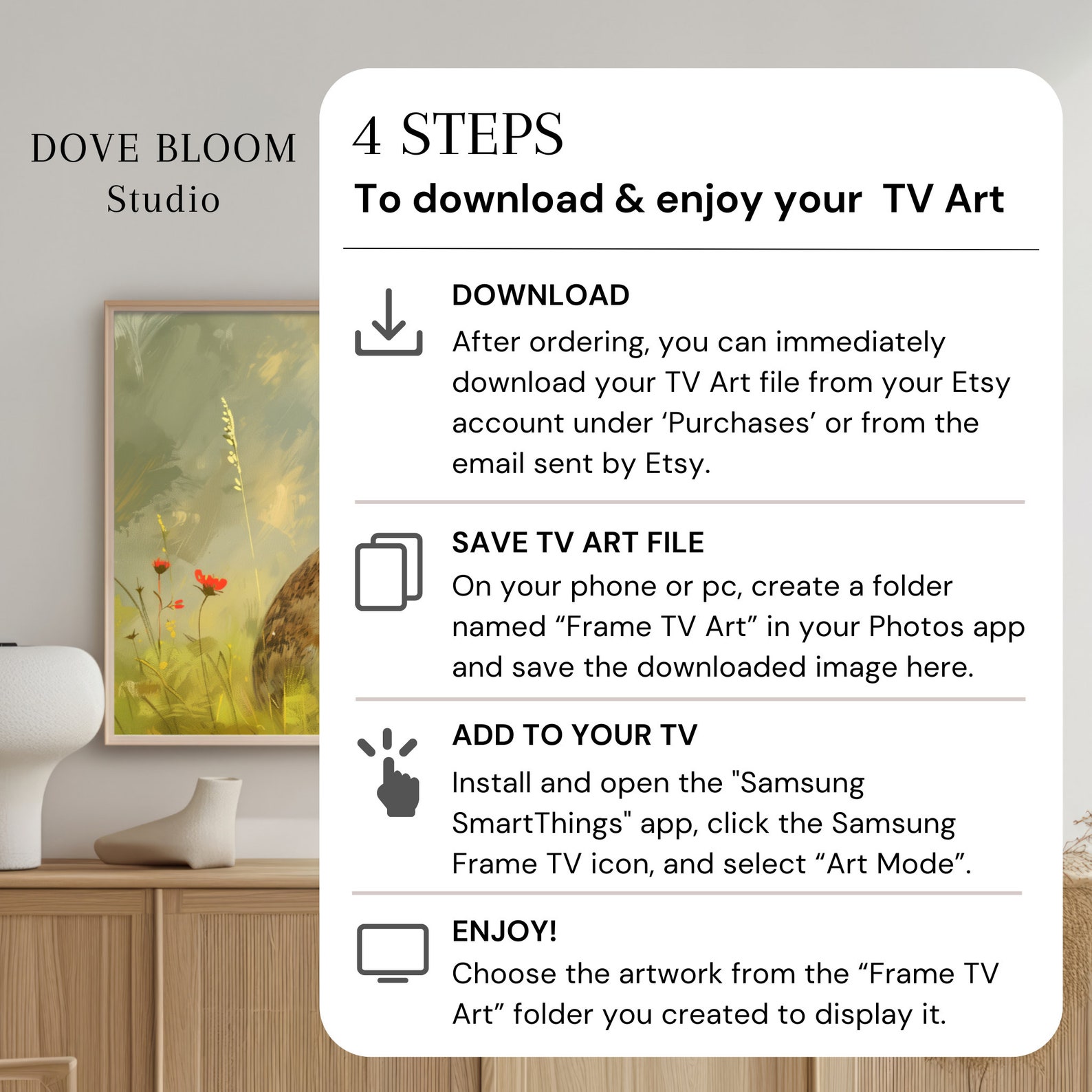 Bunny Spring Vintage Frame TV Art Digital Download, Home Decor Floral ...