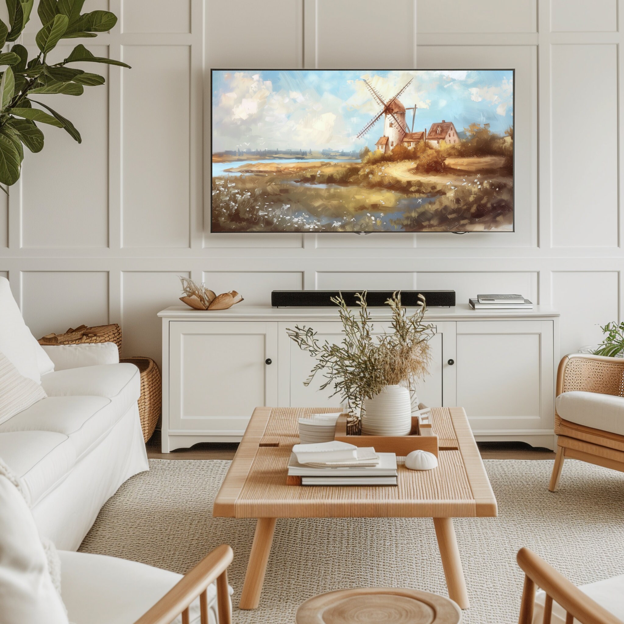 Country Windmill FRAME TV Art Digital Download, Neutral Farmhouse Decor ...