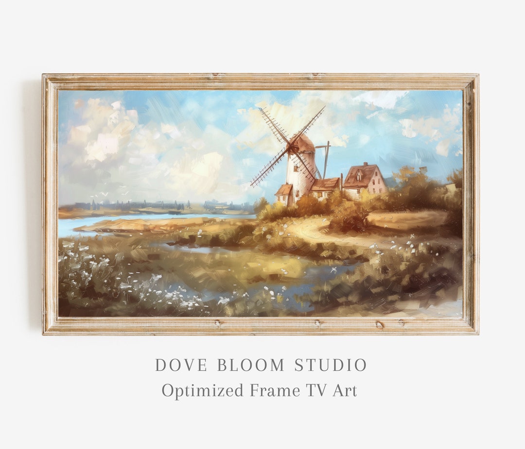 Country Windmill FRAME TV Art Digital Download, Neutral Farmhouse Decor ...