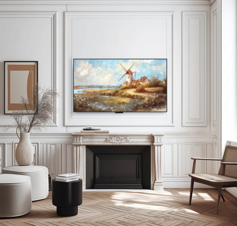 Country Windmill FRAME TV Art Digital Download, Neutral Farmhouse Decor ...