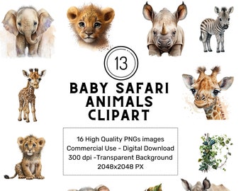 Jungle Baby Animals Clipart, High Quality Jpgs, Watercolor Safari ...
