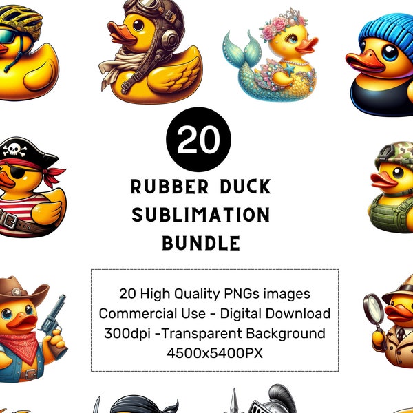 Yellow Rubber Duck Clipart Set, 20 Watercolor PNG for Commercial Use ...