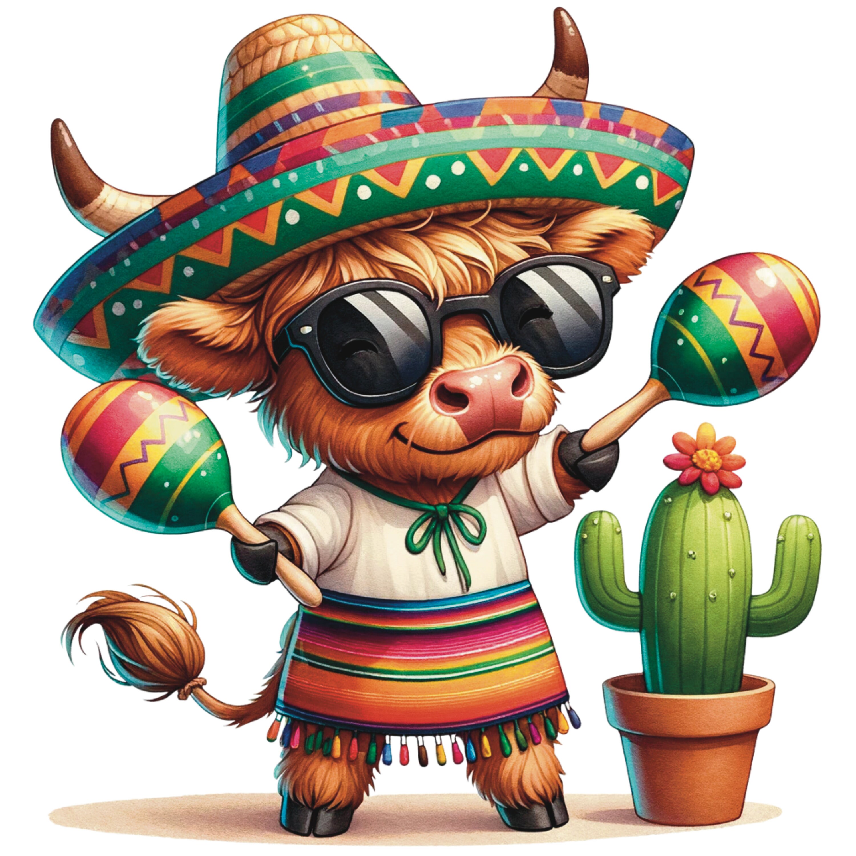 Cinco De Mayo Highland Cow Clipart PNG, Viva Mexico Cinco De Mayo Png ...