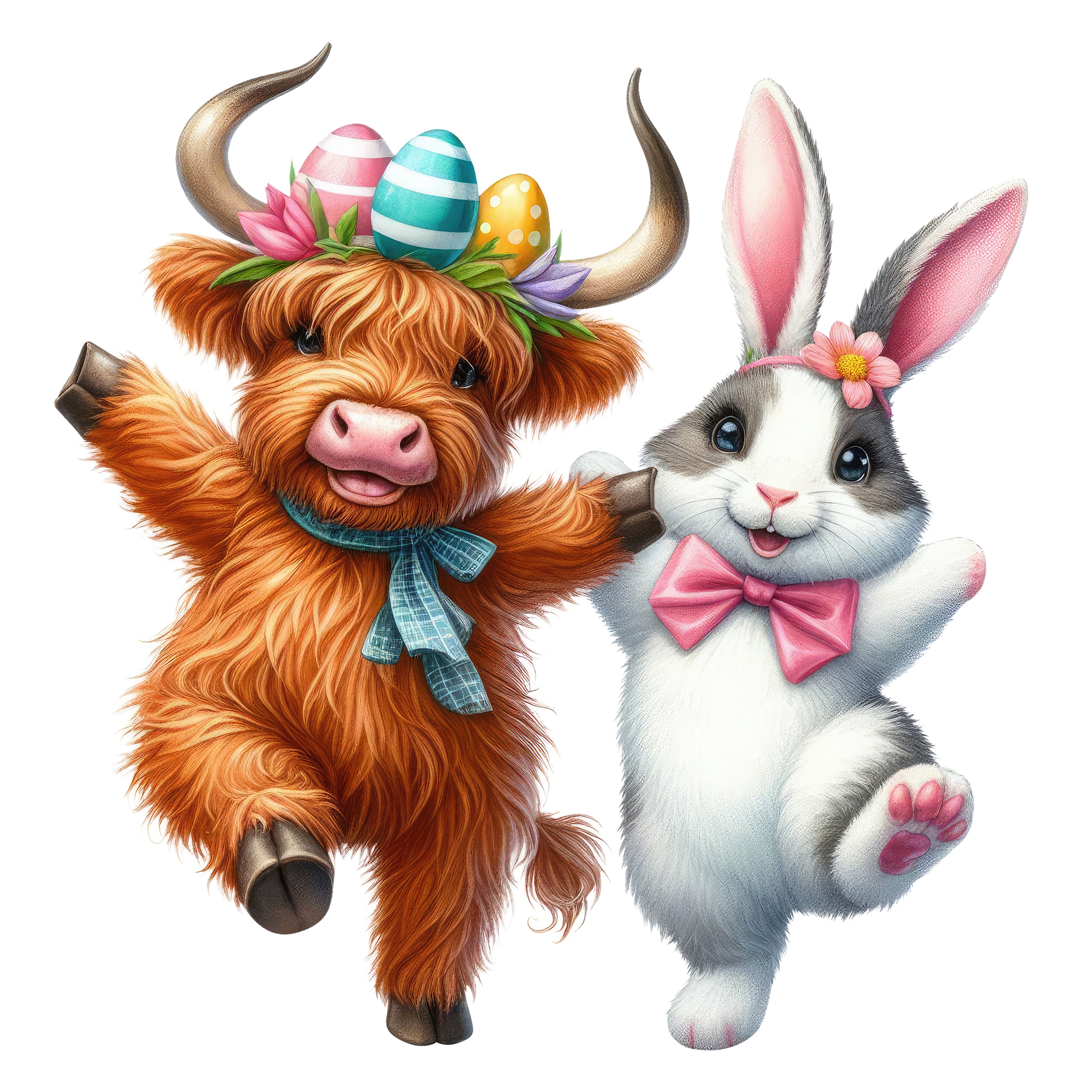 Cute Easter Highland Cow Clipart, High Quality Pngs - Digital Download ...