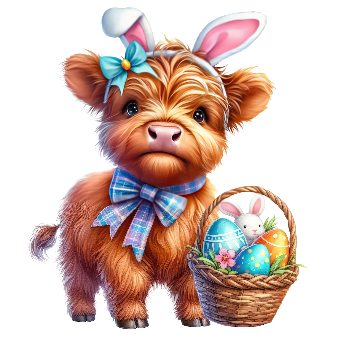 Cute Easter Highland Cow Clipart, High Quality Pngs Digital Download ...