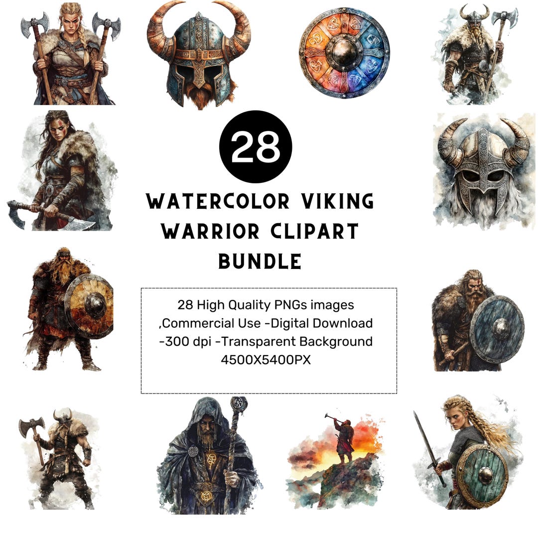 28 Viking Warrior Clipart Bundle, Watercolor Vikings Illustrations ...