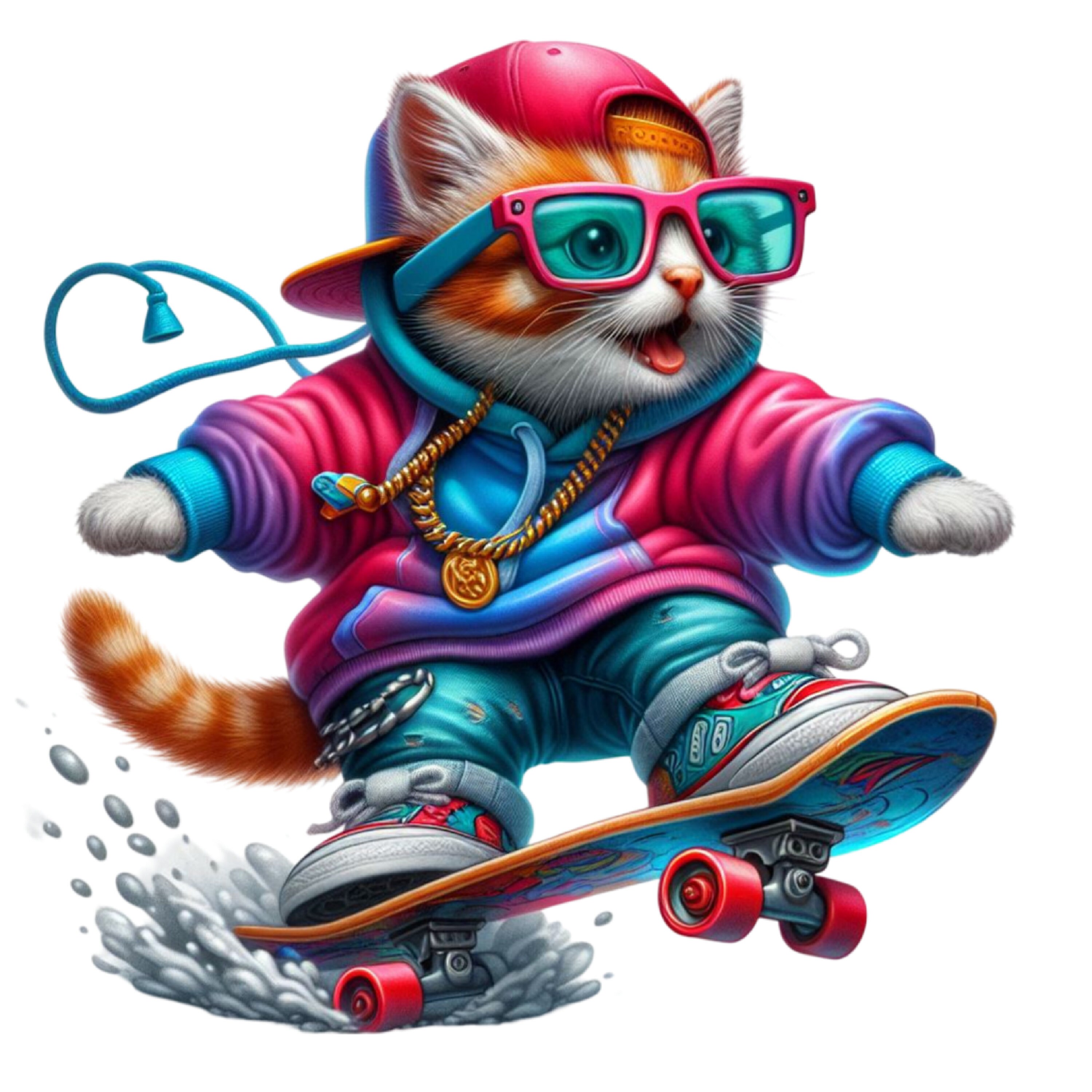 20 Hip Hop Kitten Watercolor Clipart , Kitten Png,cute Kitten Png, Baby ...