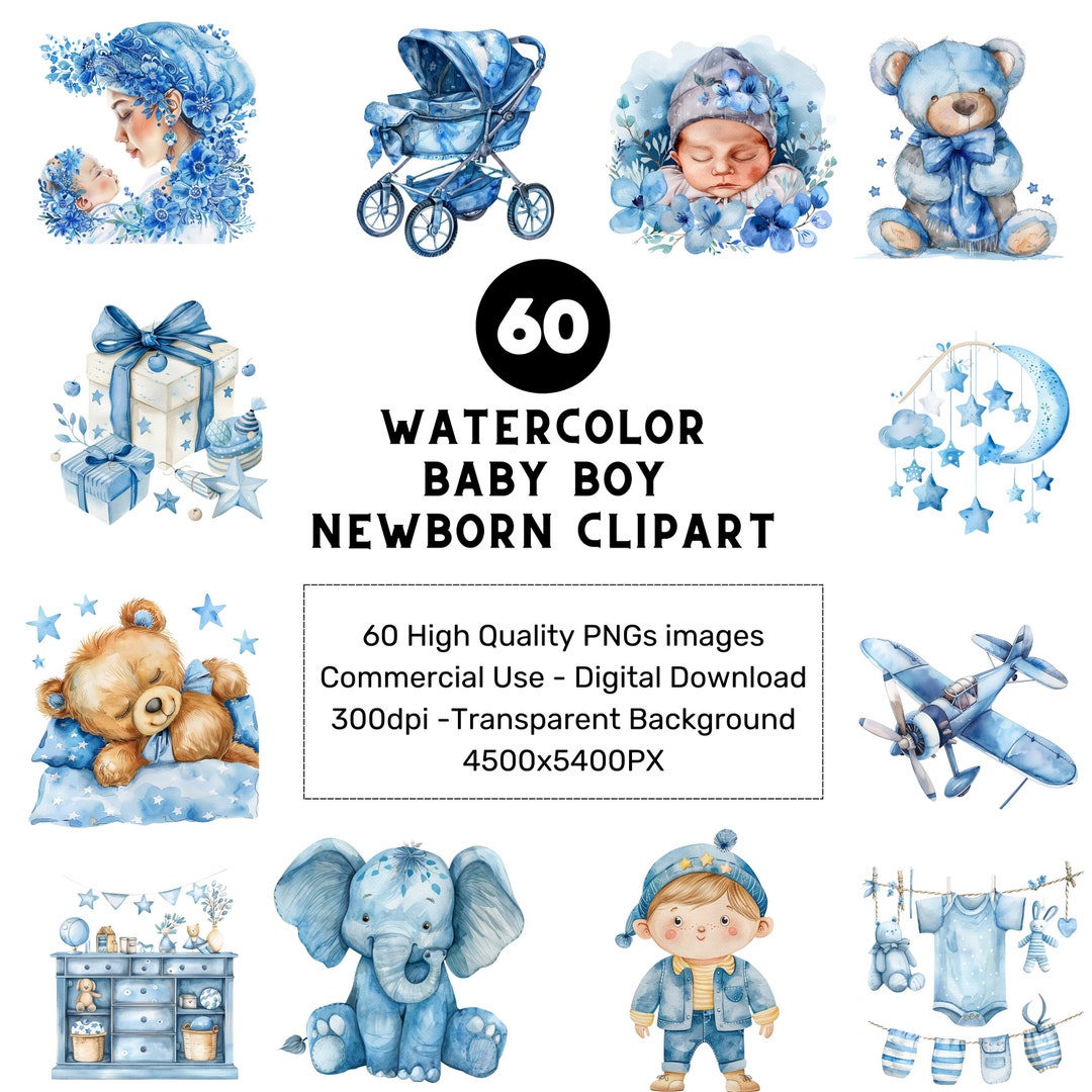 60 Pngs, Boy Babyshower Clipart Bundle, It's a Boy Png Files, Blue Boy ...