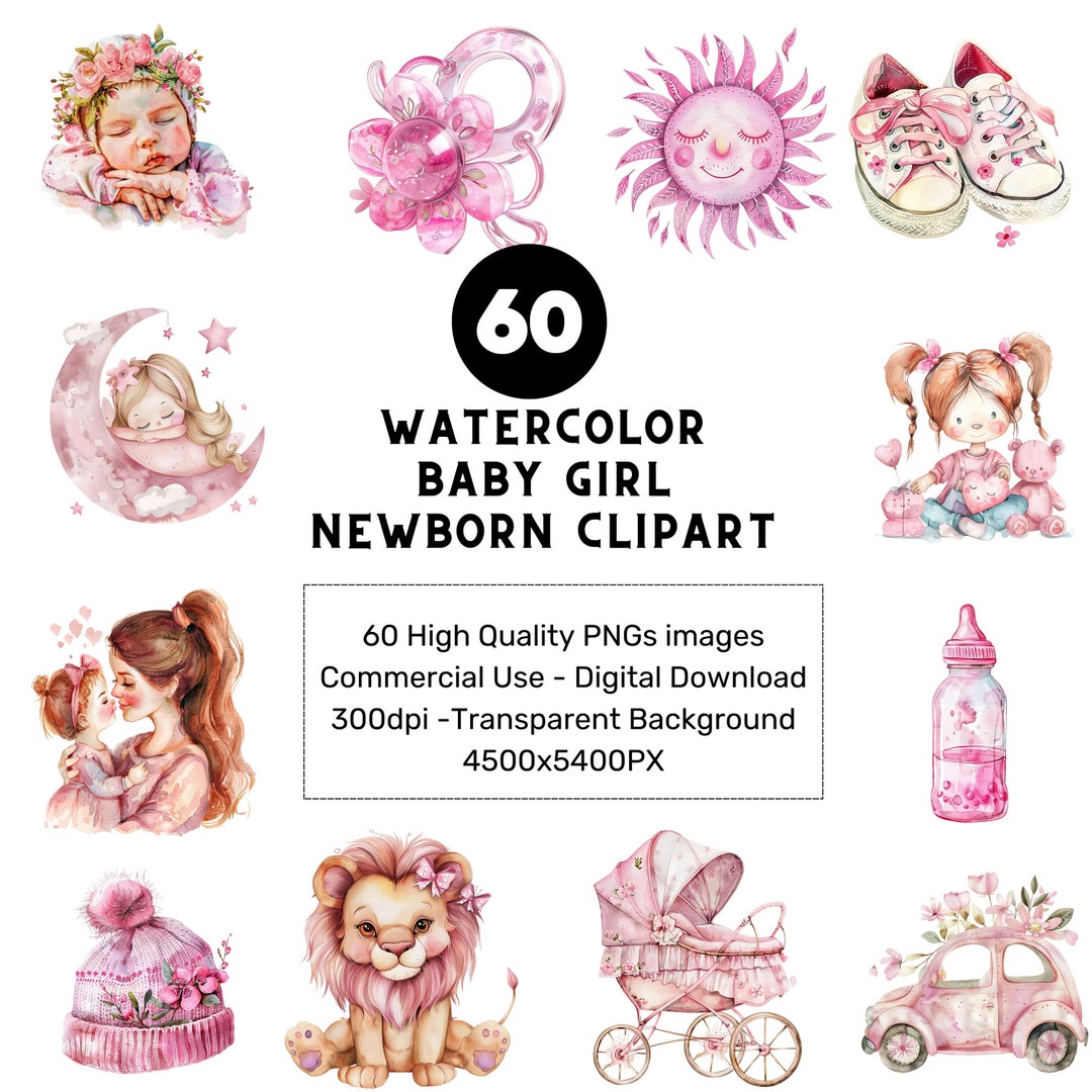 Baby Girl Bundle,watercolor Clipart,baby Shower,newborn Baby, Clipart ...