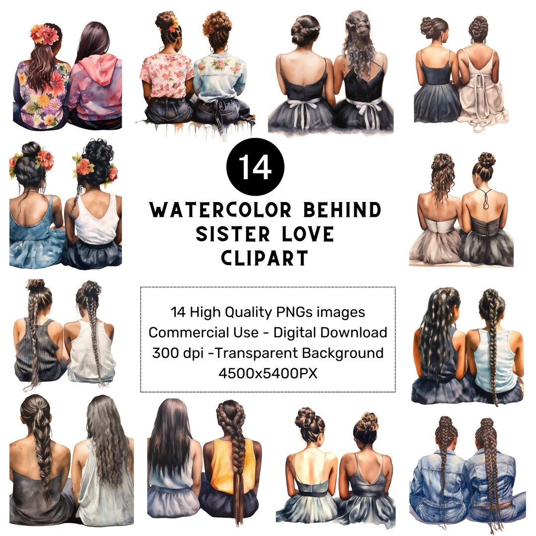 Sisters Watercolour Clipart, 14 Transparent PNG 300 Dpi, Female Friends ...