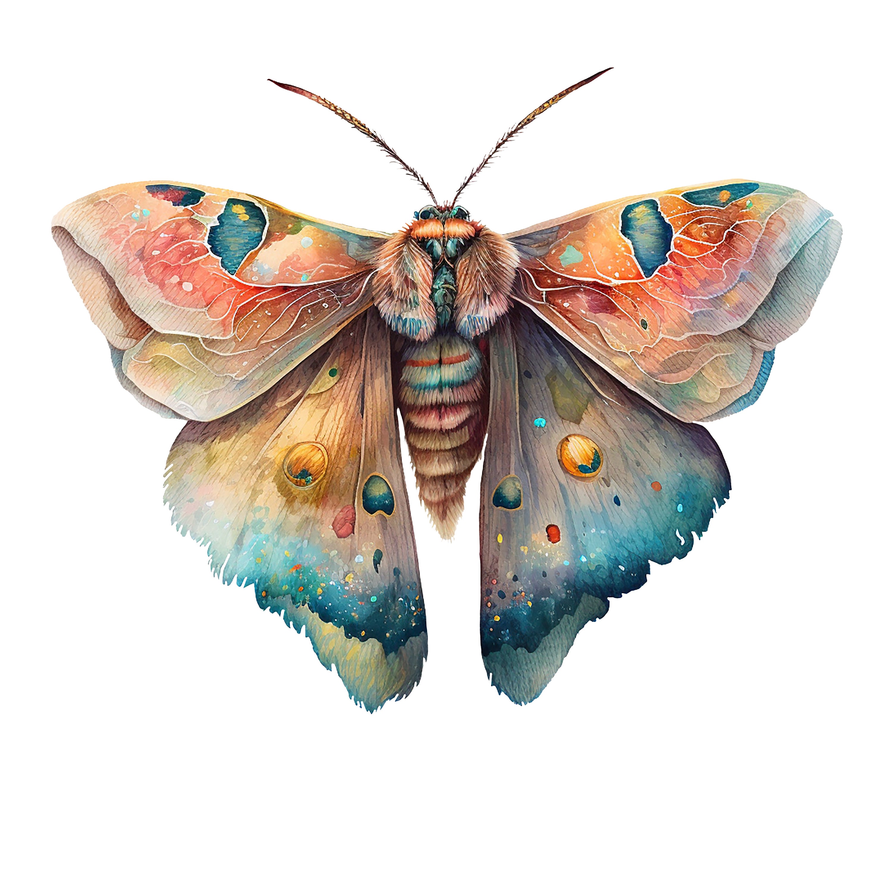Magical Moths Watercolor Clipart, Moths Fantasy Style, Magical Clipart ...