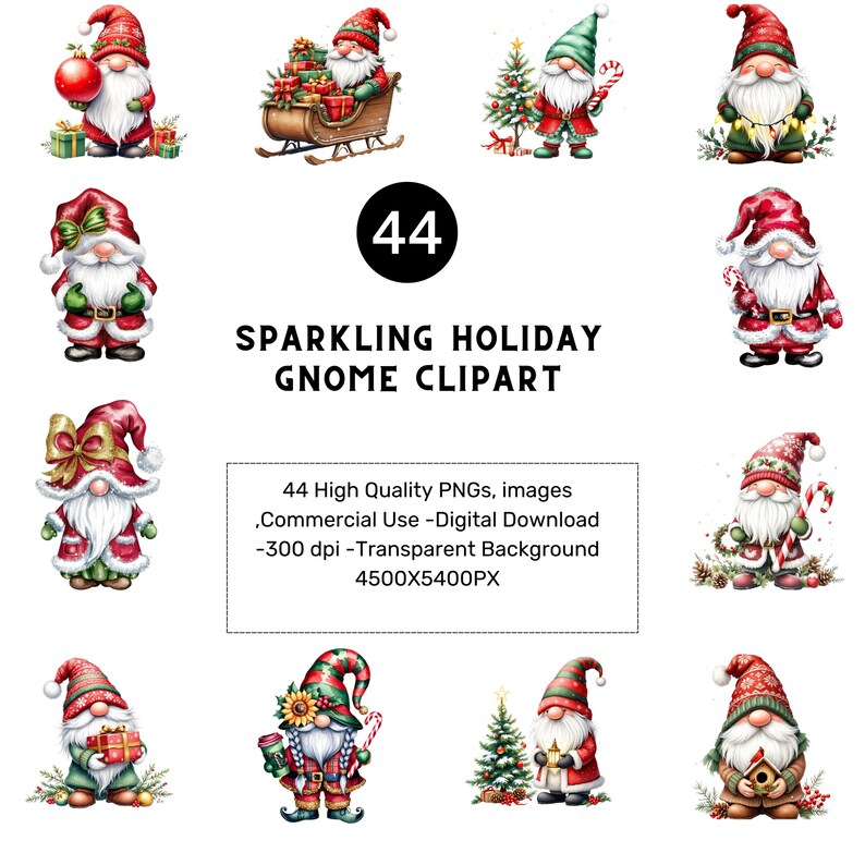 44 Watercolor Christmas Gnomes Clipart Set: Christmas Pngs Featuring ...