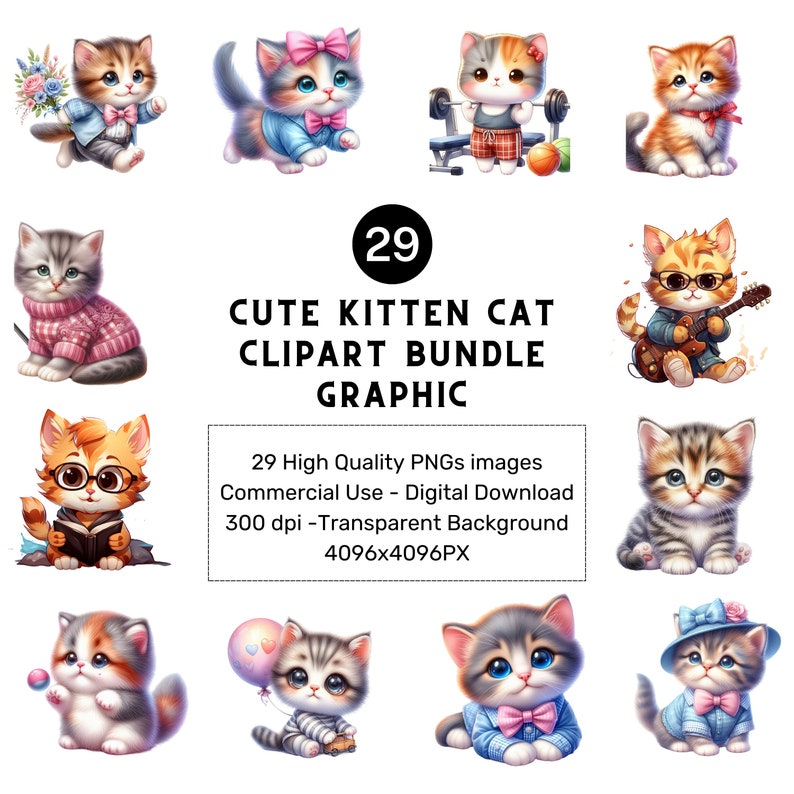 29 Pngs Cute Kitten Clipart Bundle PNG, Memory Books,junk Journals ...