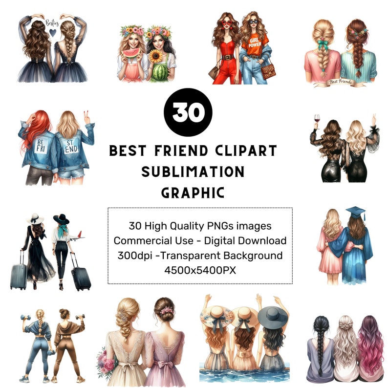 30 Pngs Best Friend Clipart, Best Friends Portrait, Personalized ...