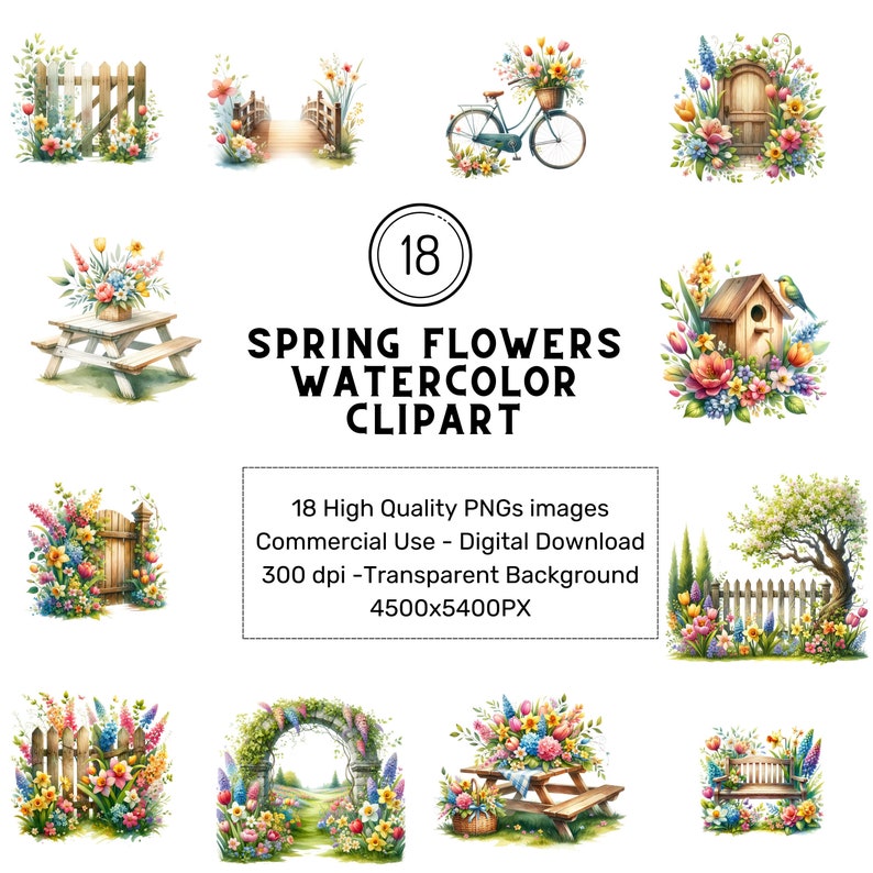 Spring Flowers Watercolor Clipart PNG, Spring Garden Flowers Png ...