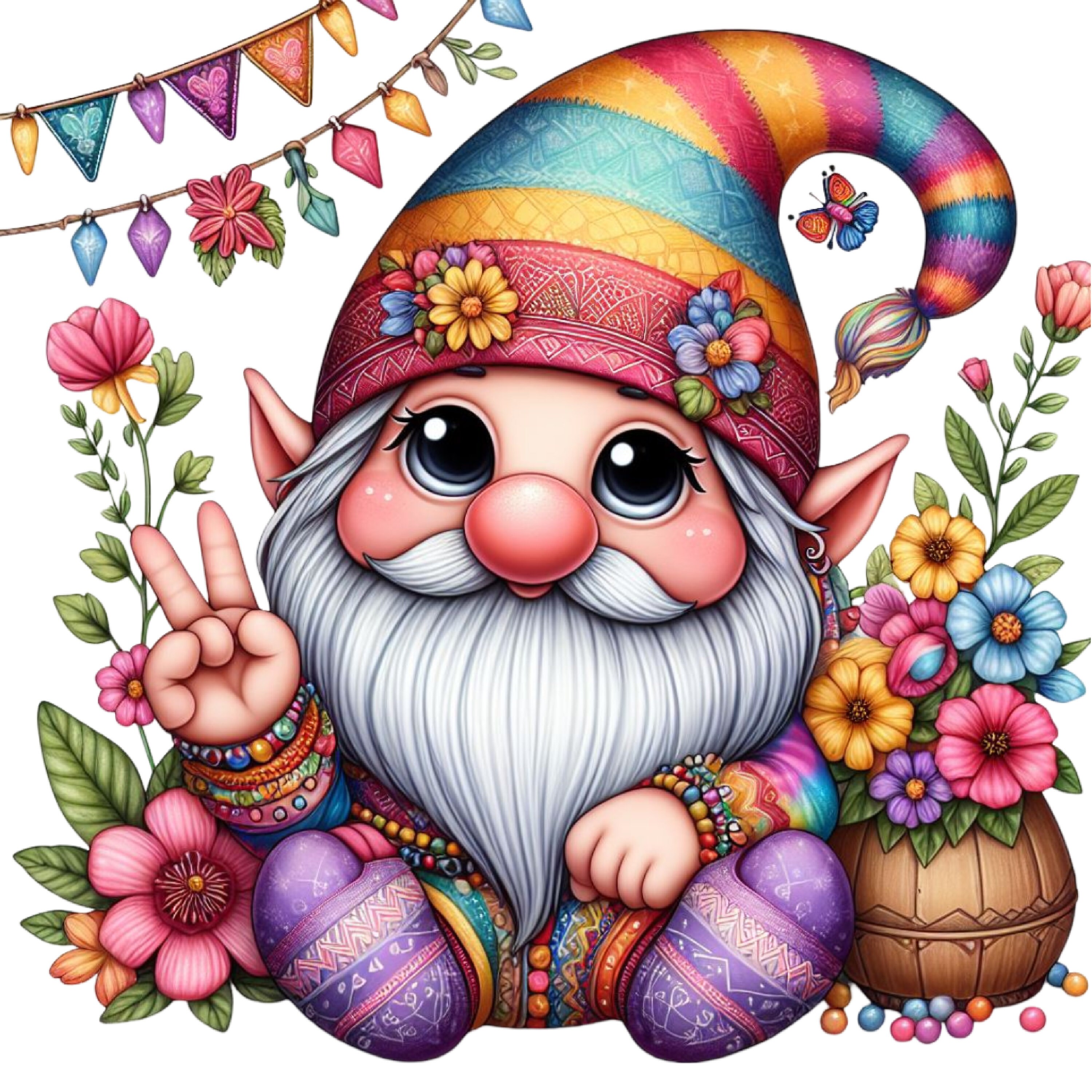 15 Hippie Gnome Watercolor Clipart, Gnome Clipart PNG, Fantasy Gnome ...