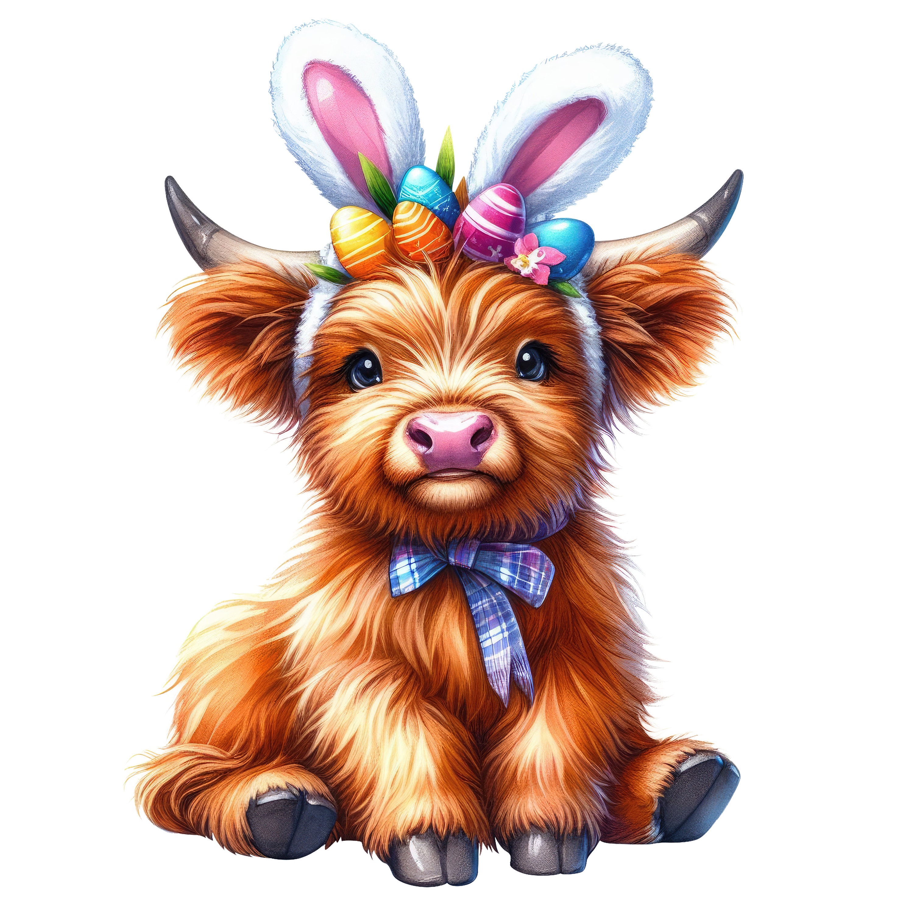 Cute Easter Highland Cow Clipart, High Quality Pngs - Digital Download ...