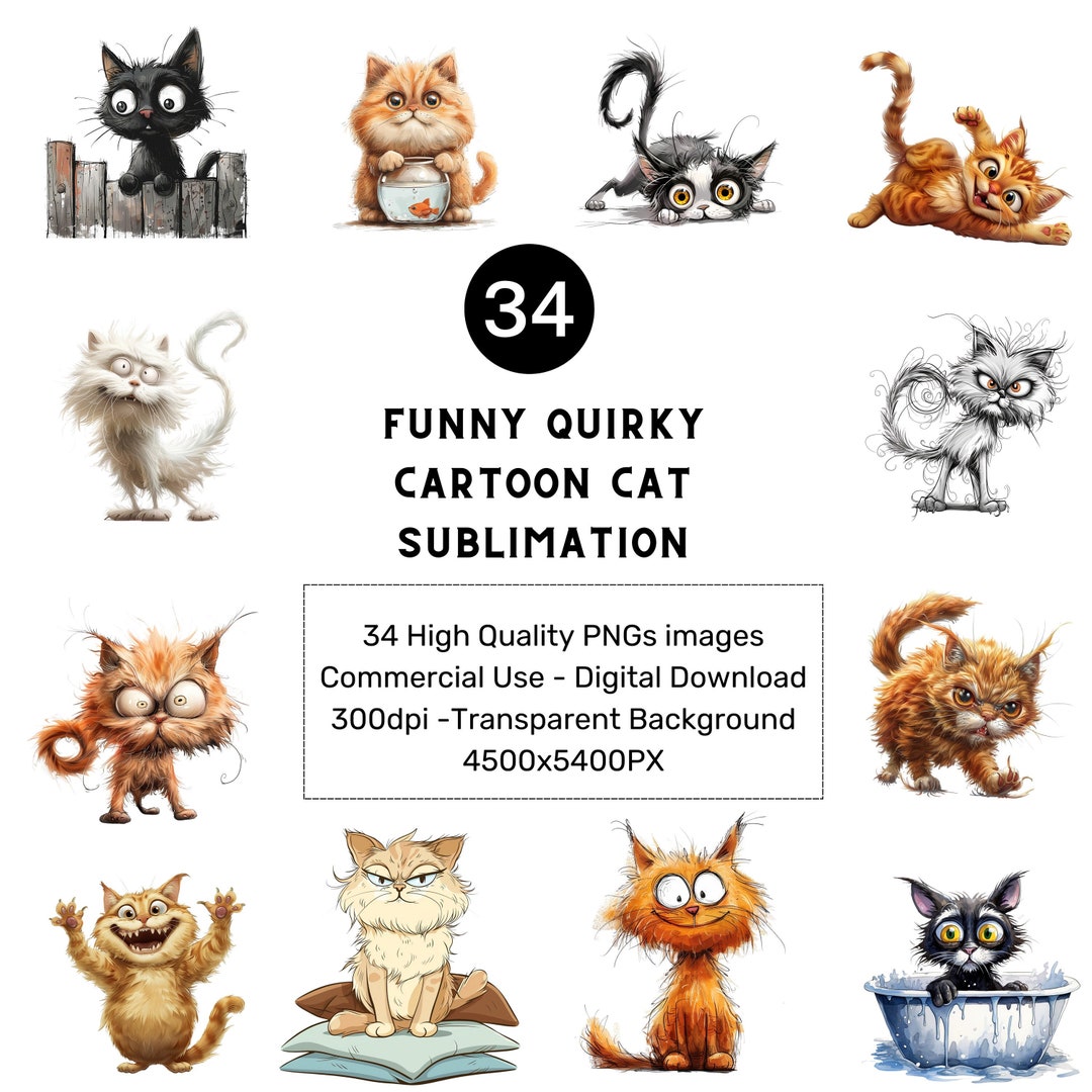 34 Pngs Cute, Funny & Quirky Cat Clipart Bundle | 300DPI Images ...