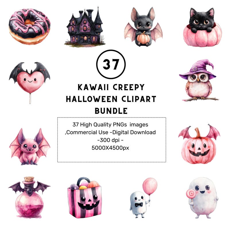 Kawaii Creepy Halloween Clipart Bundle: Pastel Goth PNG Graphics ...