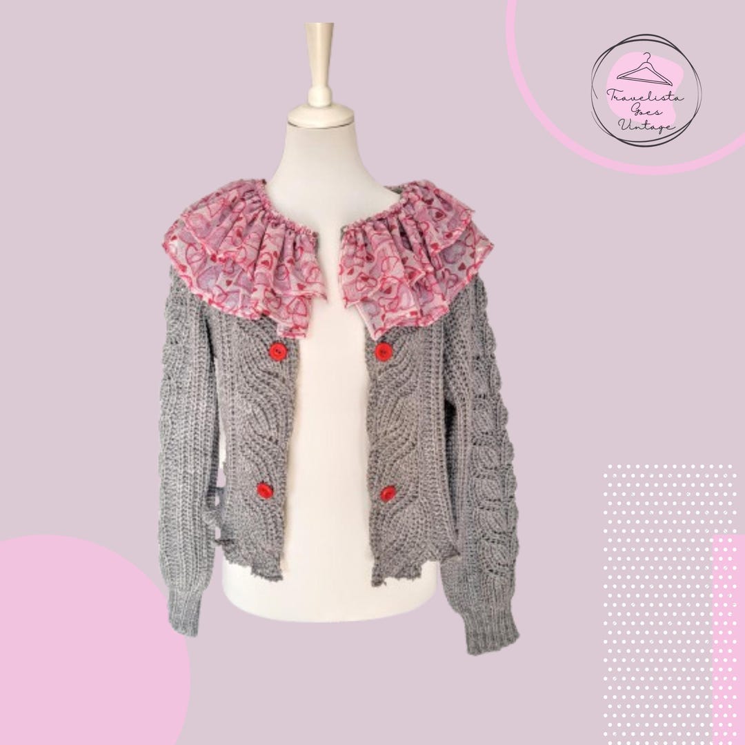 Handmade Upcycled Crochet Cardigan With Ruffled Collar - Unique Size M ...