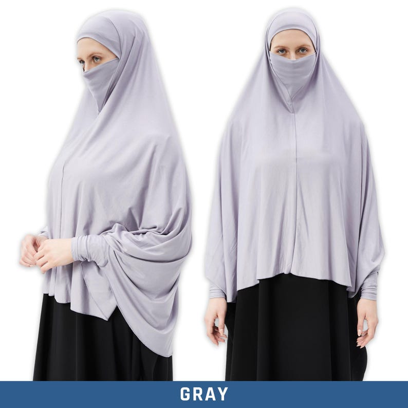 Elegant One-piece Khimar Niqab Set With Sleeves - Instant Hijab Veil ...