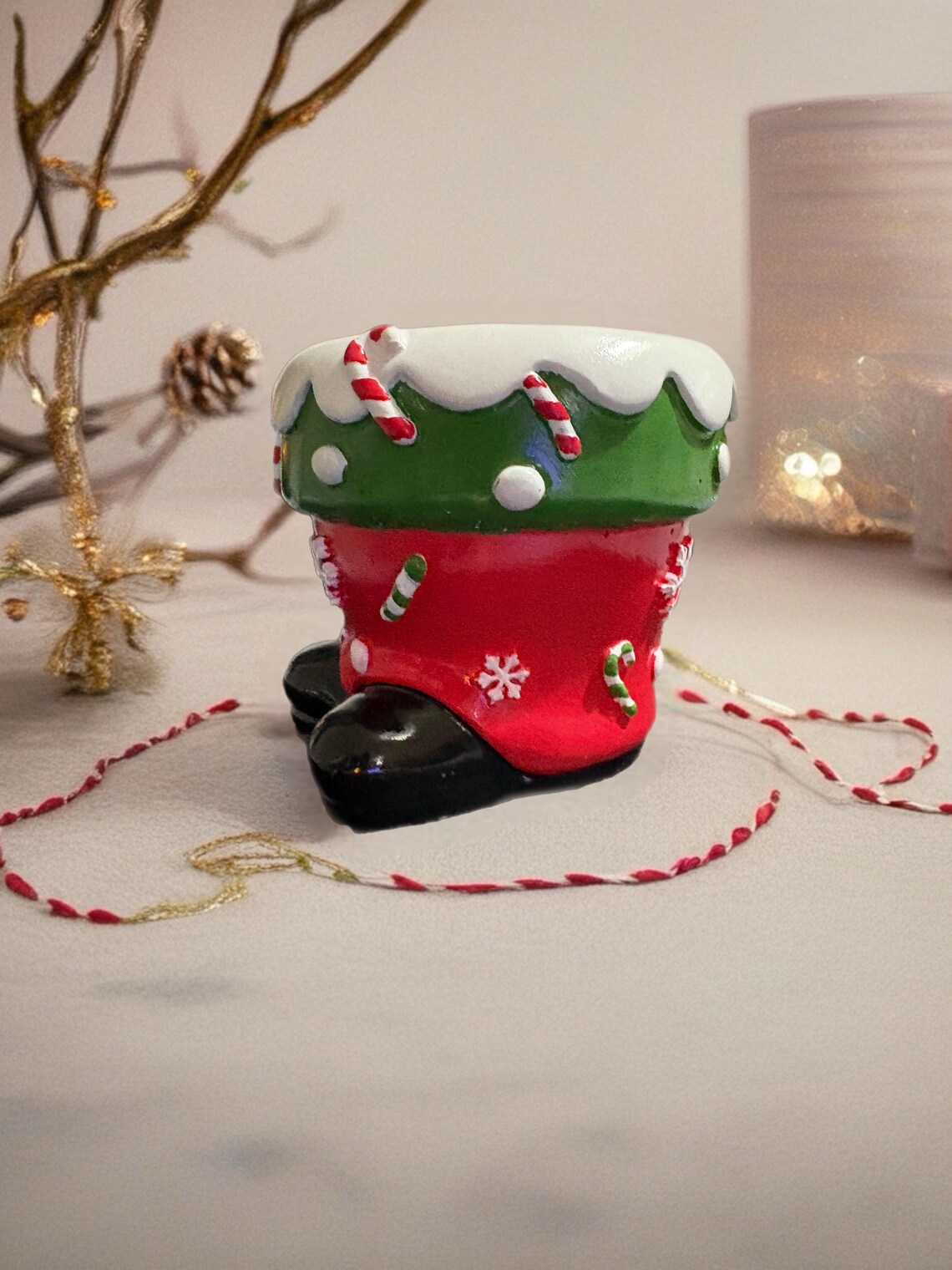 Ceramic Santa Boot Christmas Planter, Candy Holder, Holiday Decor - Etsy
