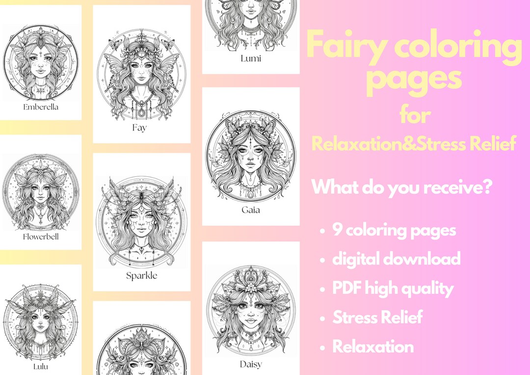 Digital Fairy Mandalas Coloring Pages for Stress Relief and Relaxation ...
